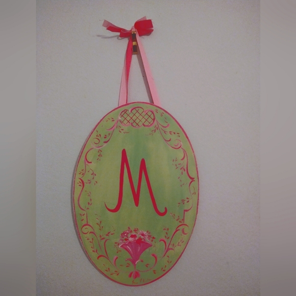 Craft | Wall Decor | Nwt Wall Art Light Green With Pink Ribbon Letter M ...